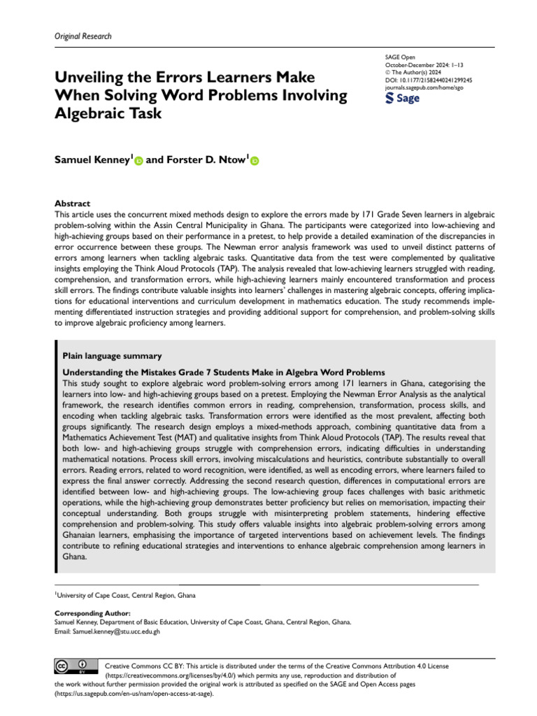 Unveiling The Errors Learners Make When Solving Wo | PDF | Learning ...