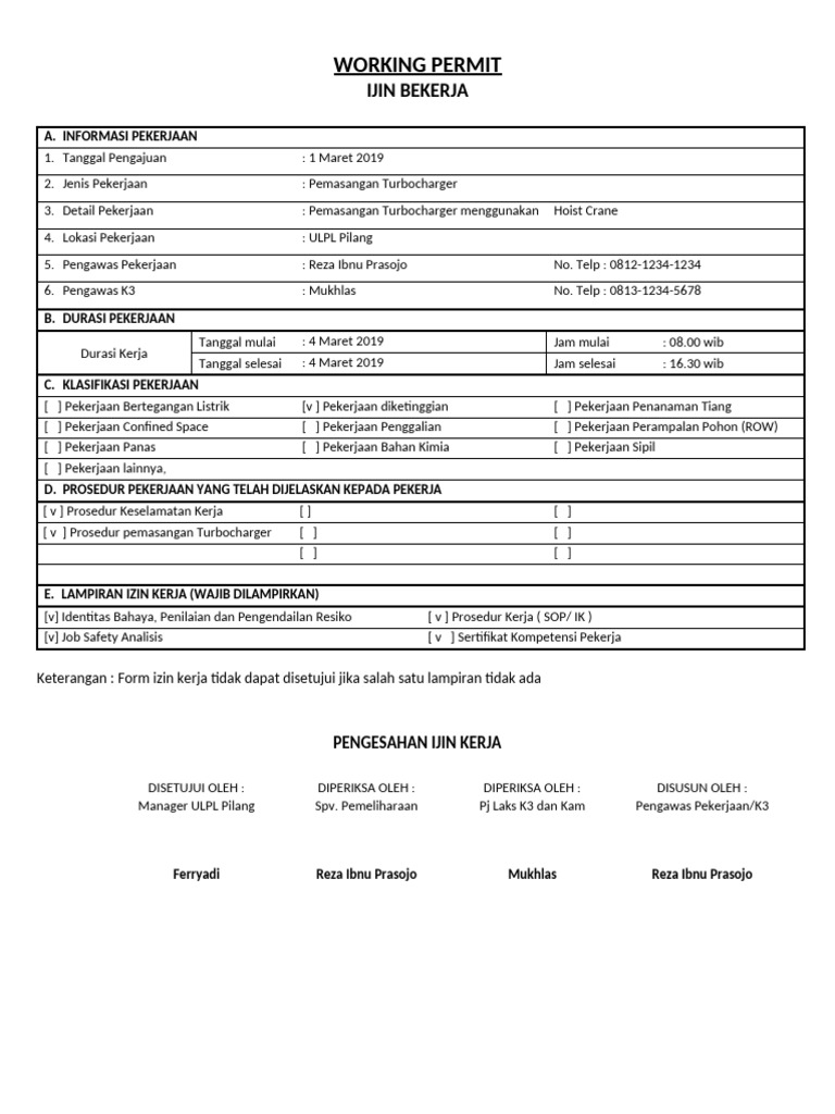 Contoh Pembuatan Working Permit | PDF