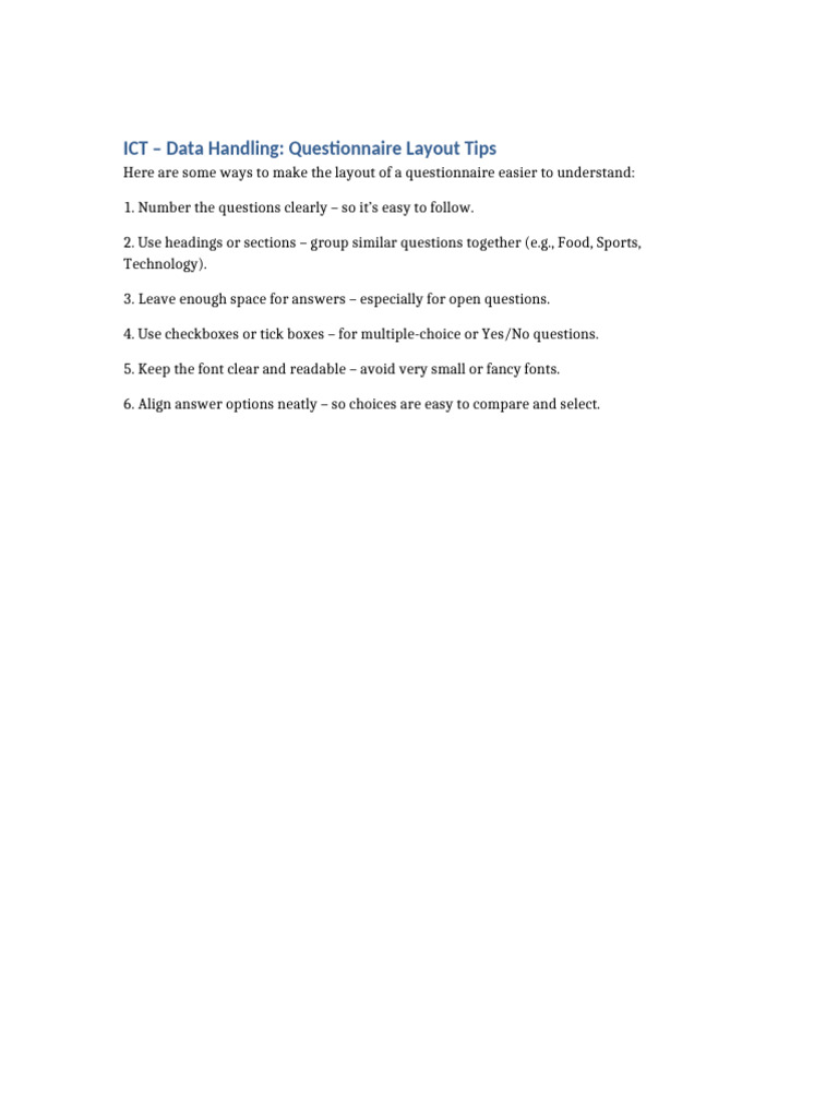 Questionnaire Layout Tips | PDF