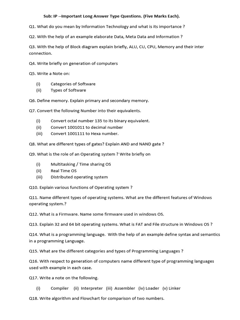 Long Answer Type Questions-Ip - 09!06!2025 | PDF | Operating System ...