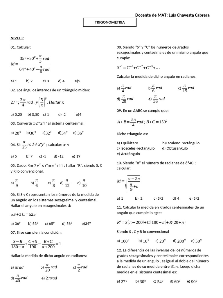 Ejercicios de Trigonometría y Ángulos | PDF | Números | Matemáticas