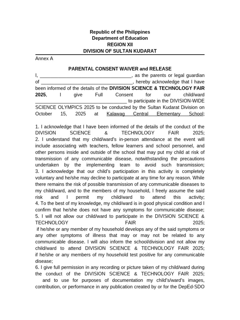 DepEd Consent Waivers 2025 | PDF | Consent