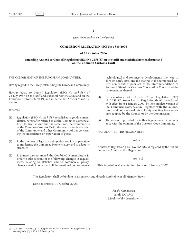 Commission Regulation | PDF | Textiles | Clothing