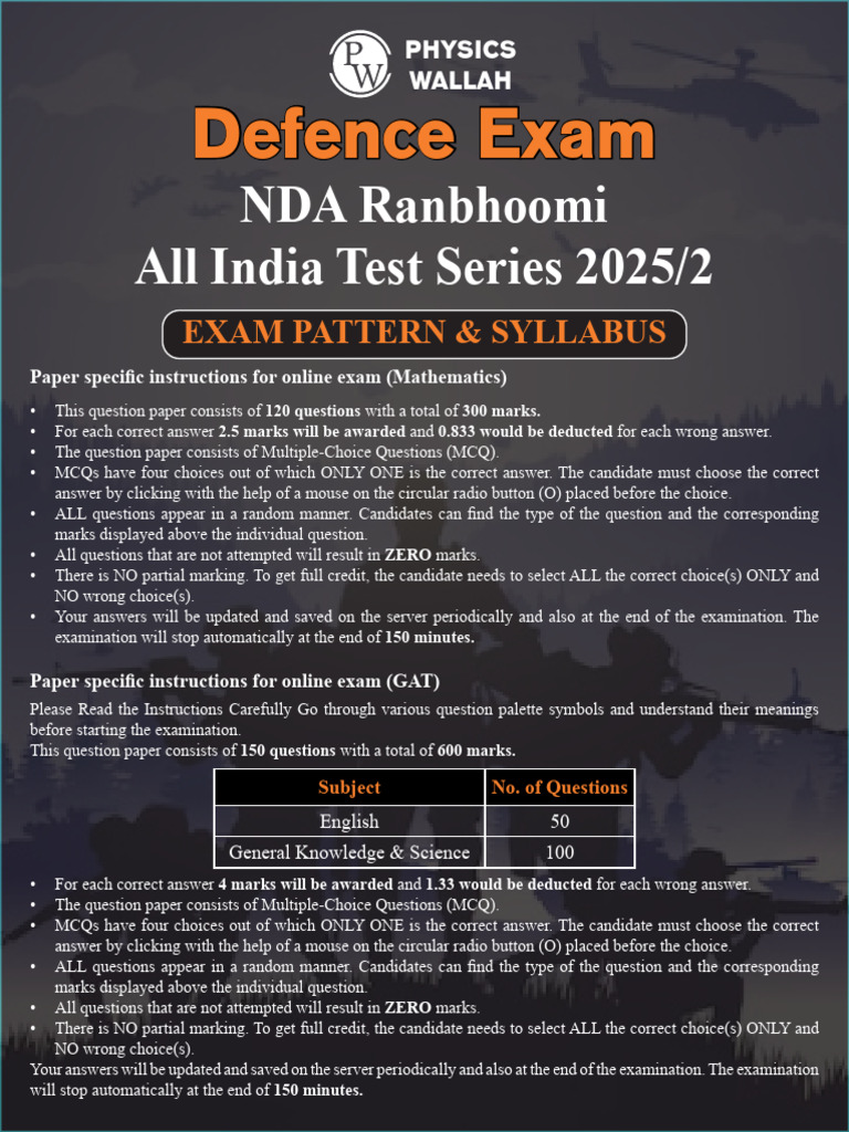 NDA Ranbhoomi All India Test Series 2025/2: Defence Exam | PDF ...