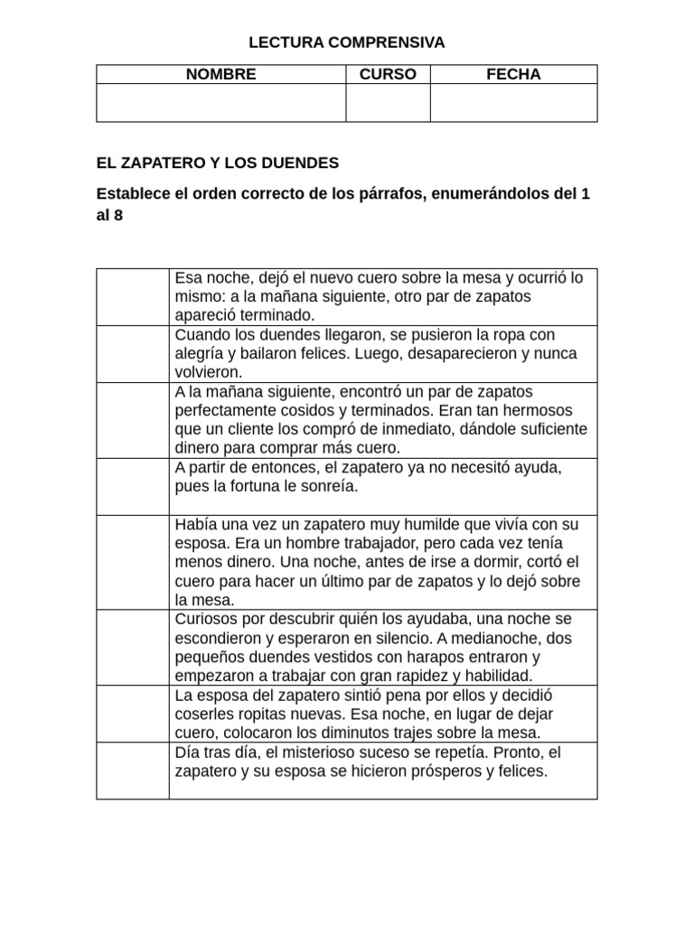 El zapatero y los duendes: resumen | PDF