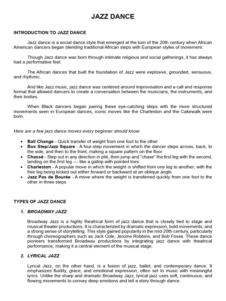 Beginner's Guide to Jazz Dance Styles | PDF | Dances | Jazz