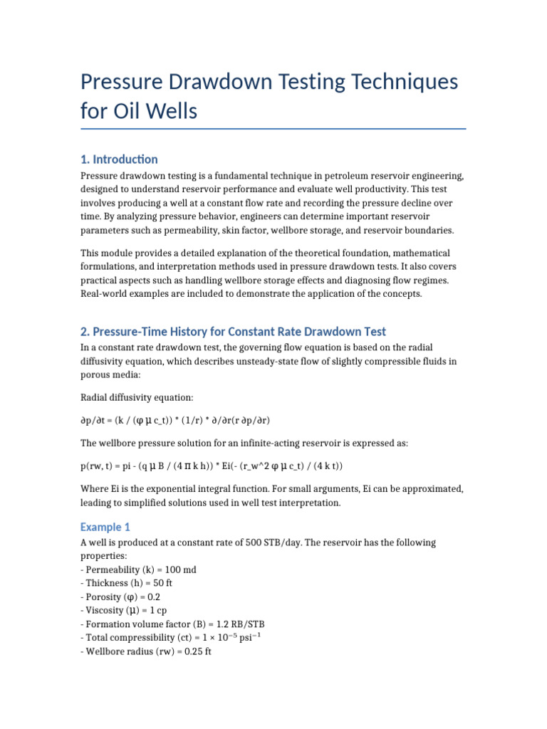 Pressure Drawdown Testing in Oil Wells | PDF | Petroleum Reservoir ...