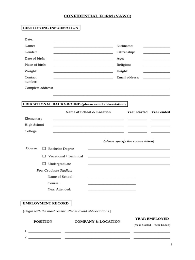 VAWC Intake Form Template | PDF | Family | Anger