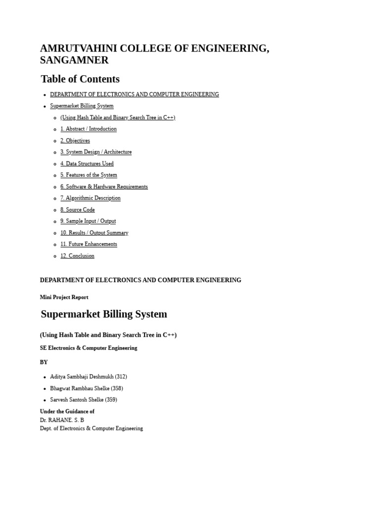 Supermarket Billing System Report | PDF | C++ | Computer Science