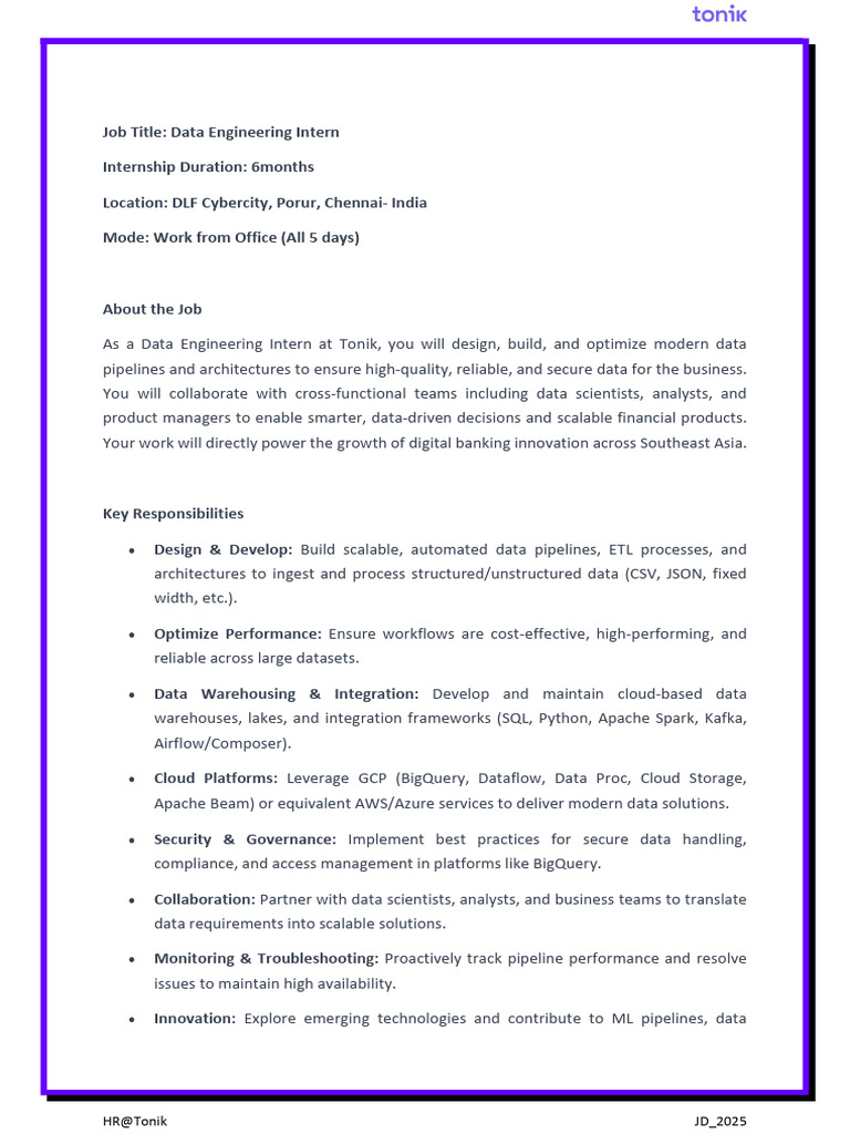 Job Description - Data Engineering Internship | PDF | Cloud Computing | Information Retrieval