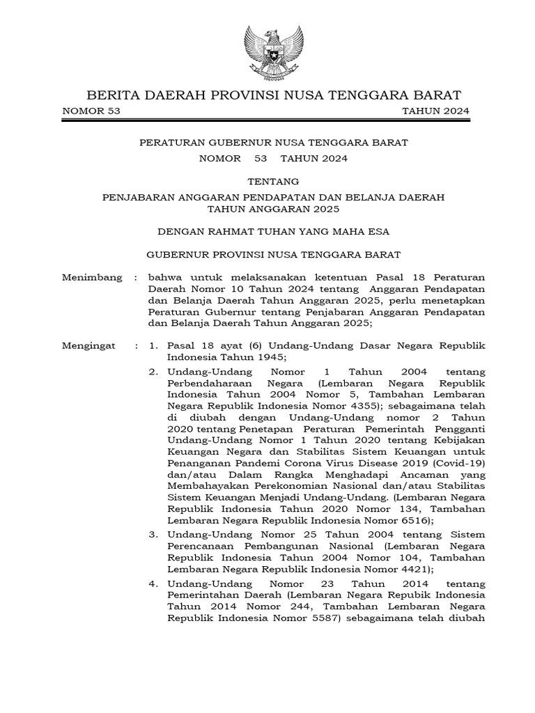 Pergub No. 53 Tahun 2024 - Penjabaran APBD 2025 | PDF