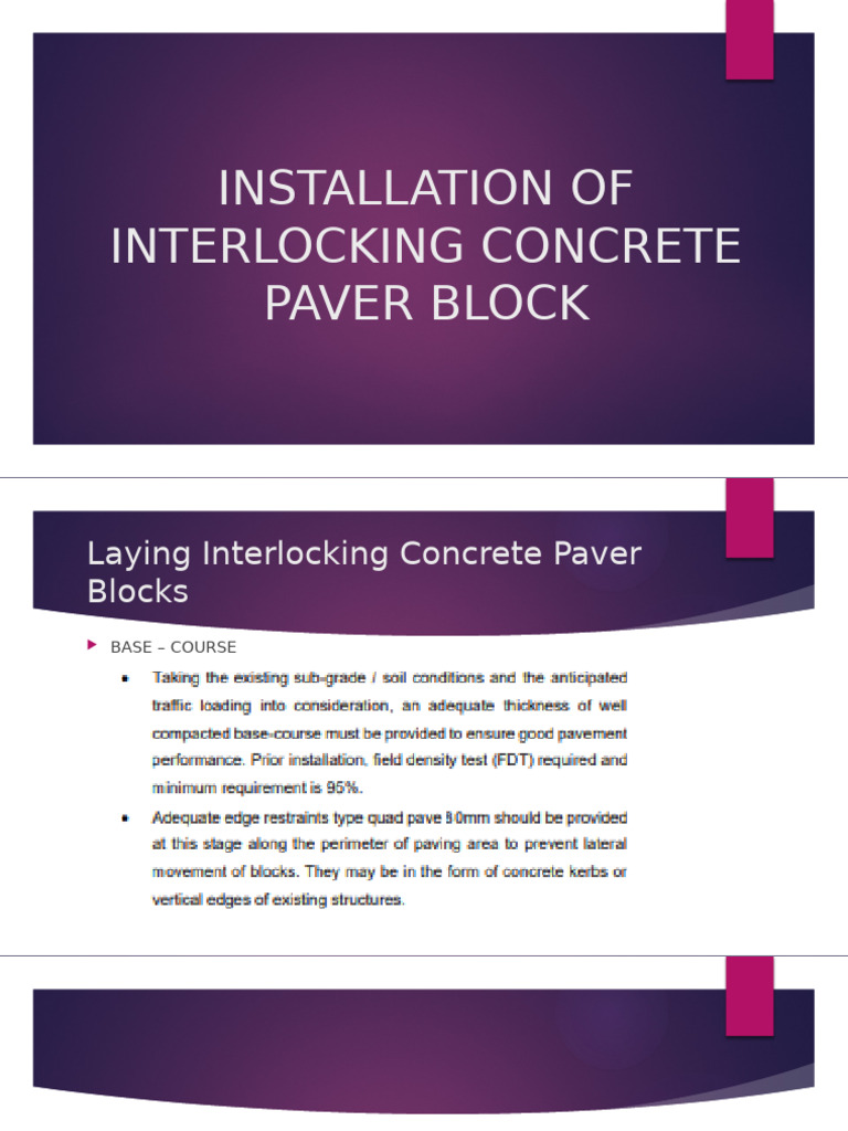 Installation of Interlocking Concrete Paver Block | PDF