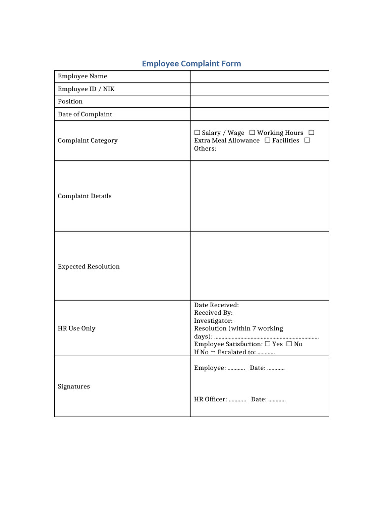 Employee Complaint Form | PDF