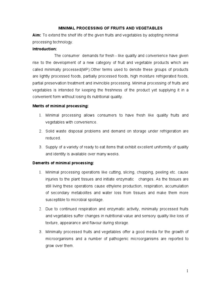 1.minimal Processing | PDF | Vegetables | Agriculture