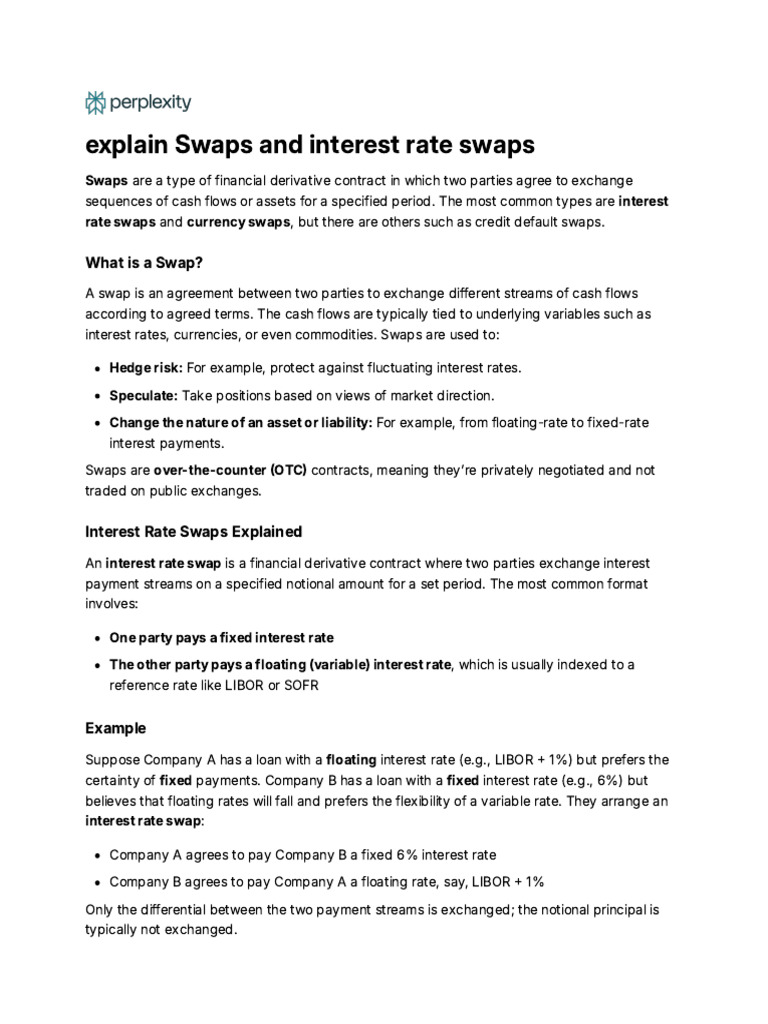 Explain Swaps and Interest Rate Swaps | PDF | Swap (Finance ...