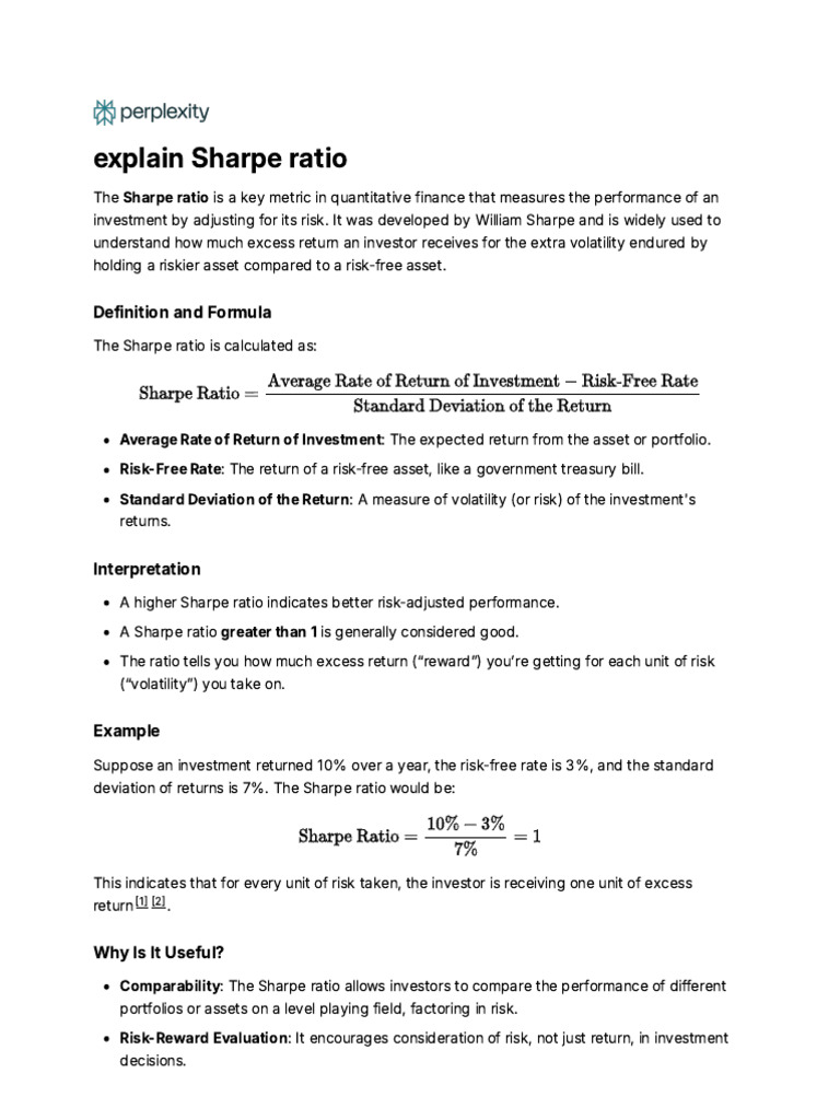 Explain Sharpe Ratio | PDF