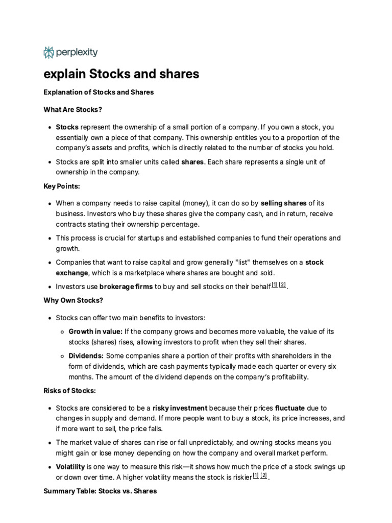 Understanding Stocks and Shares Explained | PDF | Stocks | Dividend
