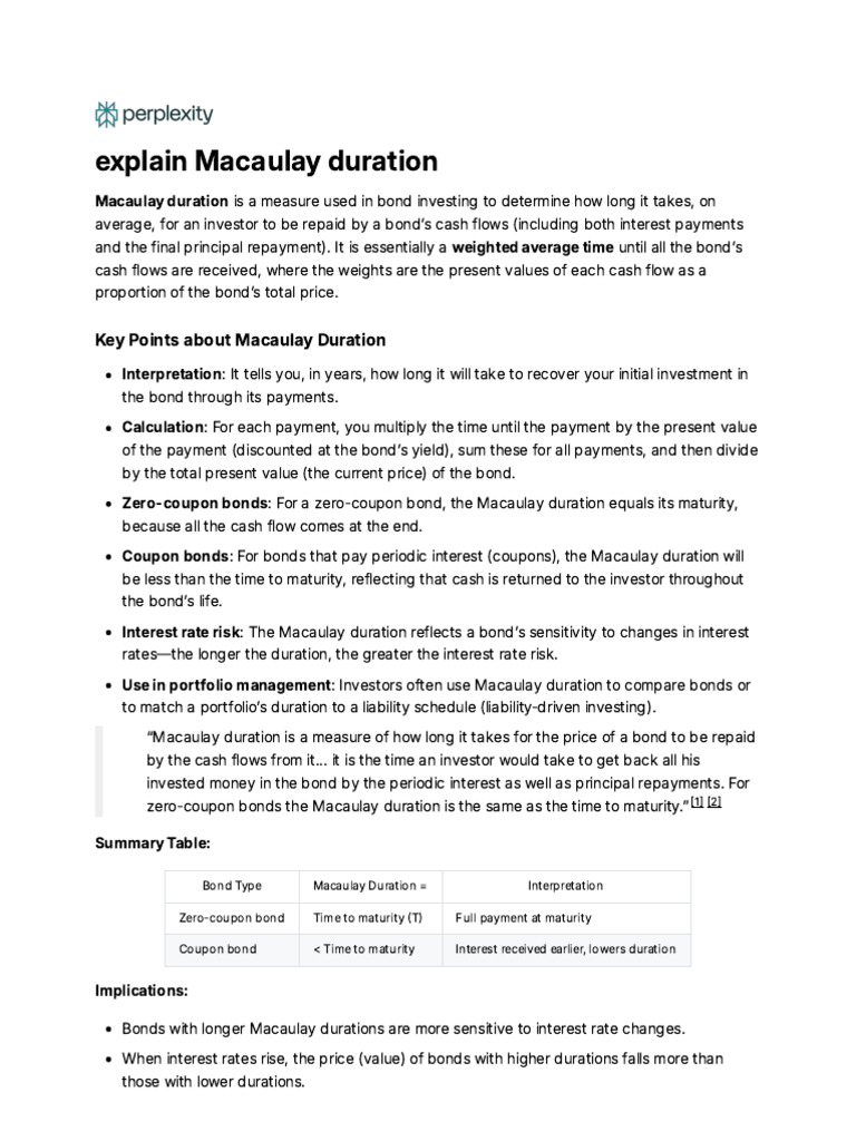 Explain Macaulay Duration | PDF | Bonds (Finance) | Financial Economics