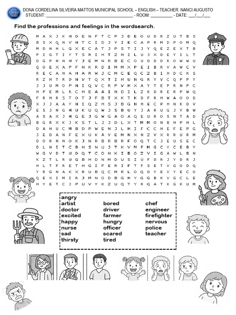 Find The Professions and Feelings in The Wordsearch | PDF