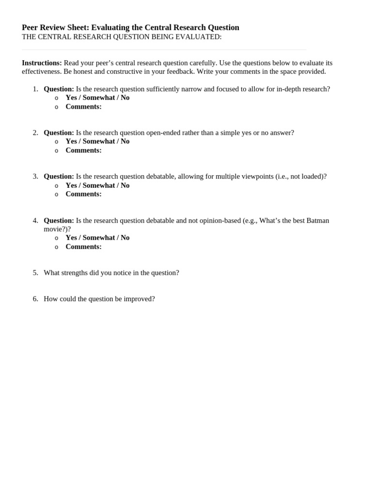 Peer Review Research Question SP25 | PDF