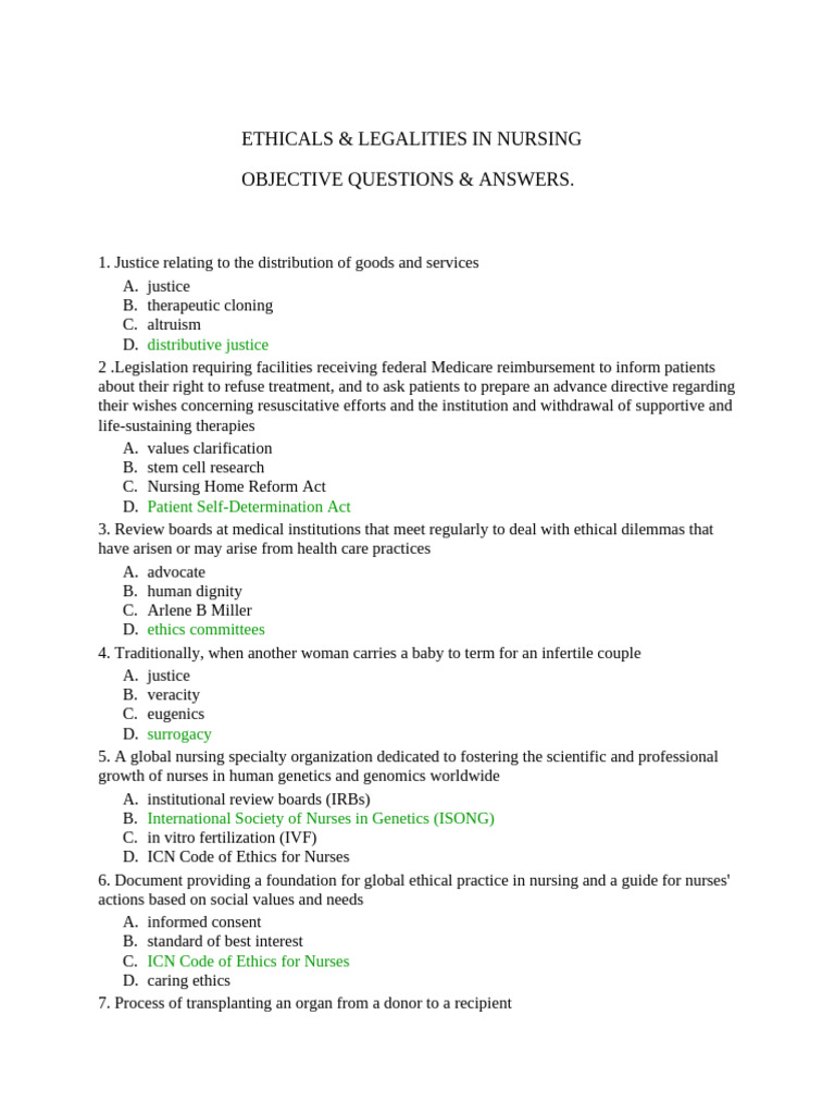 Ethical Issues in Nursing Mcqs (1) - 4 | PDF | Nursing | Autonomy