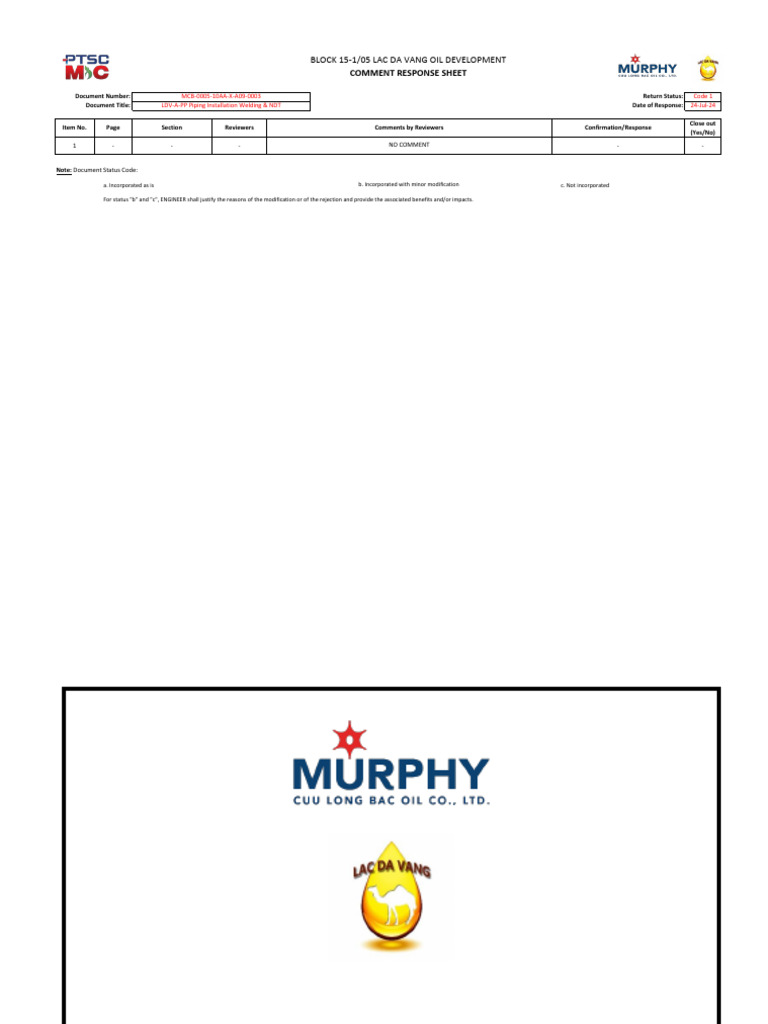 MCB 0005 10AA X A09 0003 - C1 LDV A PP Piping Installation Welding and NDT | PDF | Pipe (Fluid ...