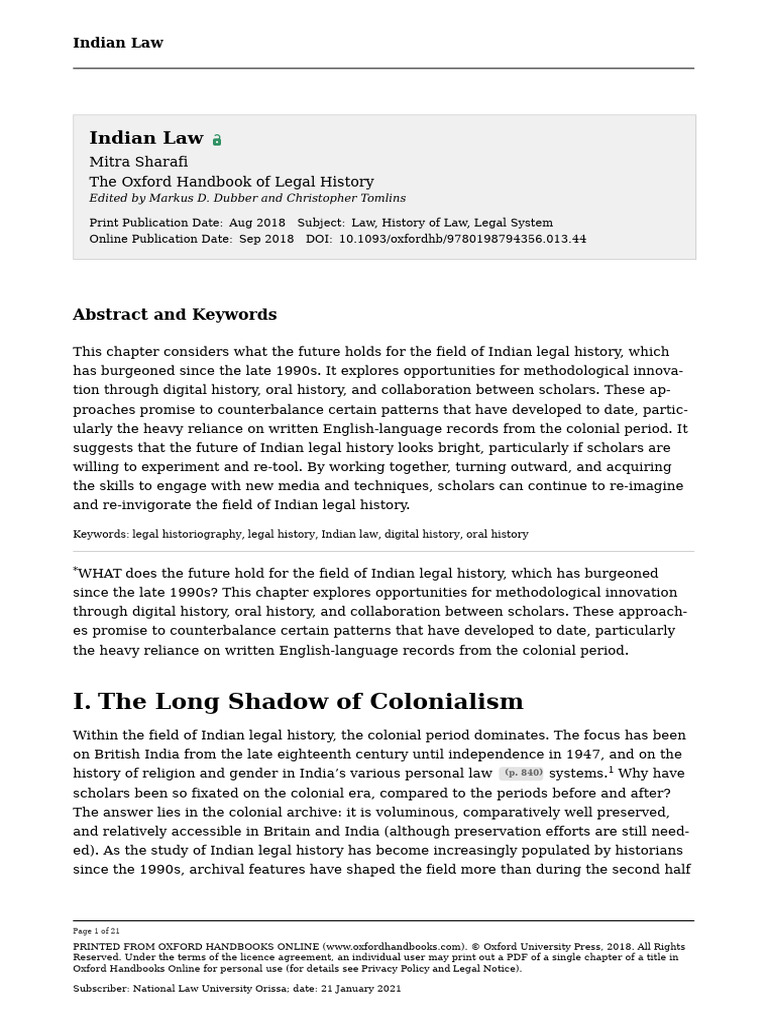 Future of Indian Legal History Insights | PDF | Institutional Review ...