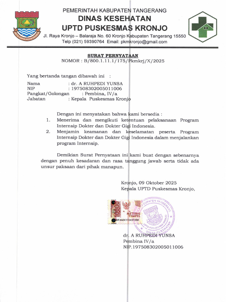 Fixx Surat Pernyataan Program Internship Kemenkes - 0001 | PDF
