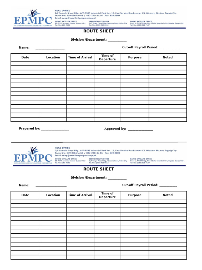 Route Sheet New | PDF