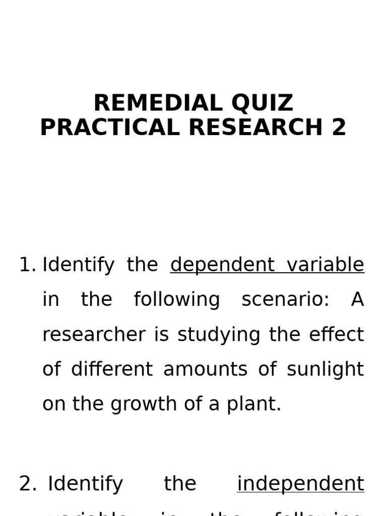 Remedial Quiz on Research Variables | PDF