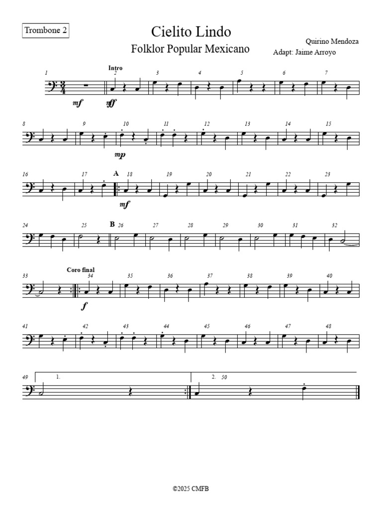Cielito Lindo Trombone Arrangement | PDF | Song Forms | American Music ...