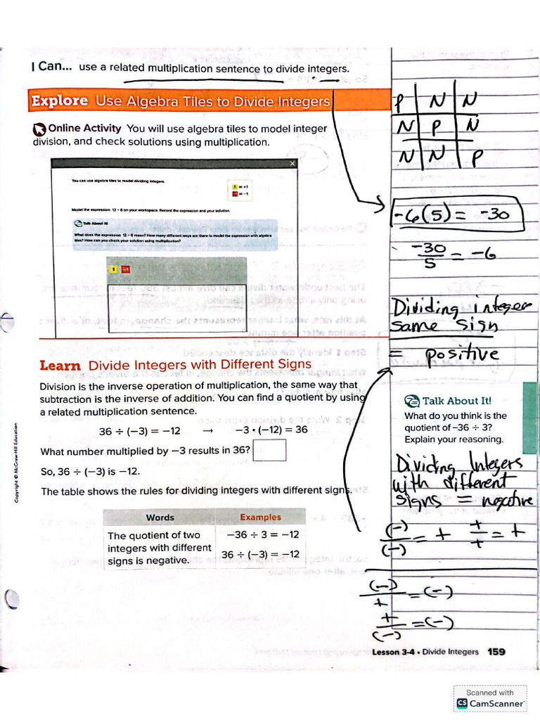 M3L4 Dividing Integers Notes | PDF
