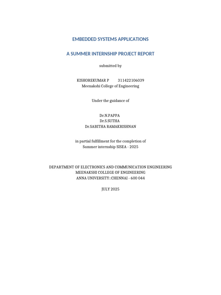 Embedded Systems Internship Report | PDF | Embedded System | Internet ...
