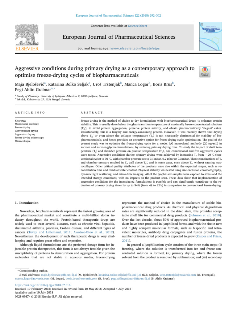 Optimizing Freeze-Drying for Biopharmaceuticals | PDF | Chemistry