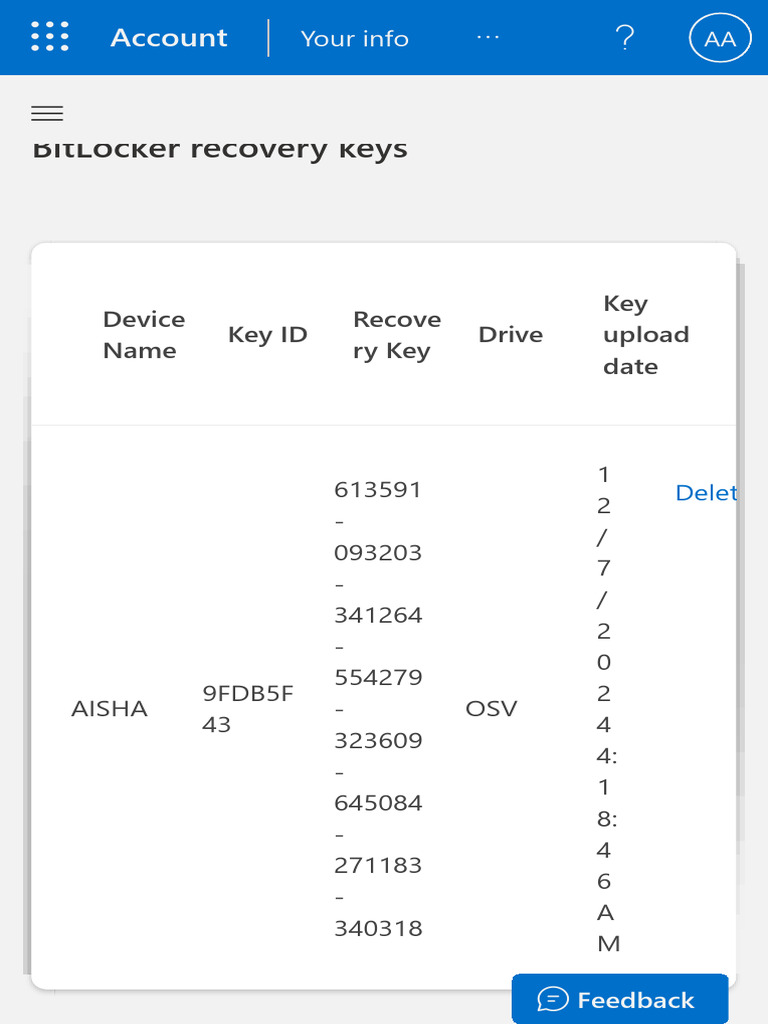 Microsoft Account BitLocker Recovery Keys | PDF