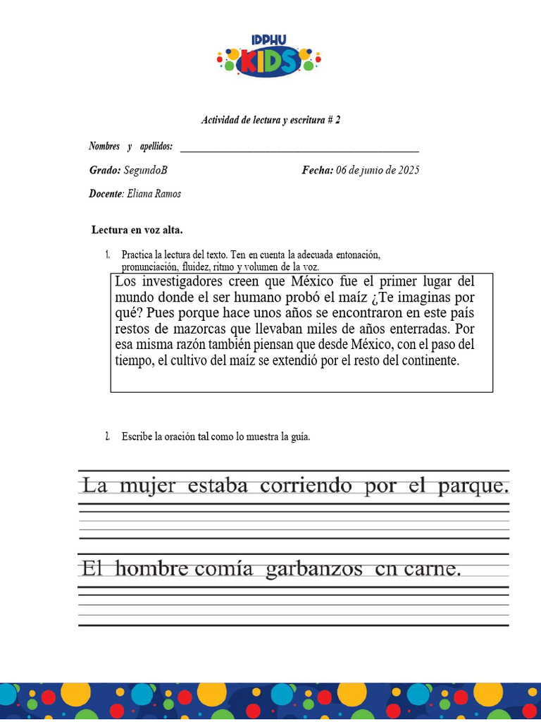 Actividad Lectura y Escritura #2 | PDF