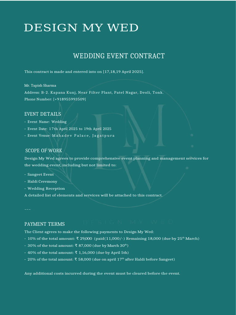 Mahadev Palace (17&18th April) DMW Contract | PDF
