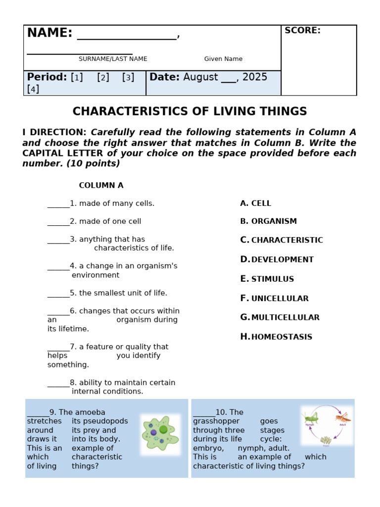 Science 6 Activity-Characteristics of Living Thngs | PDF