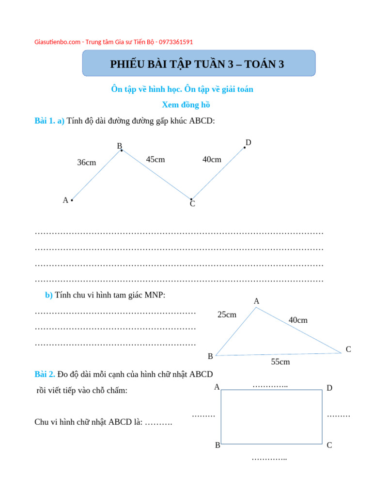 Phieu Bai Tap Tuan 3 Toan 3 | PDF