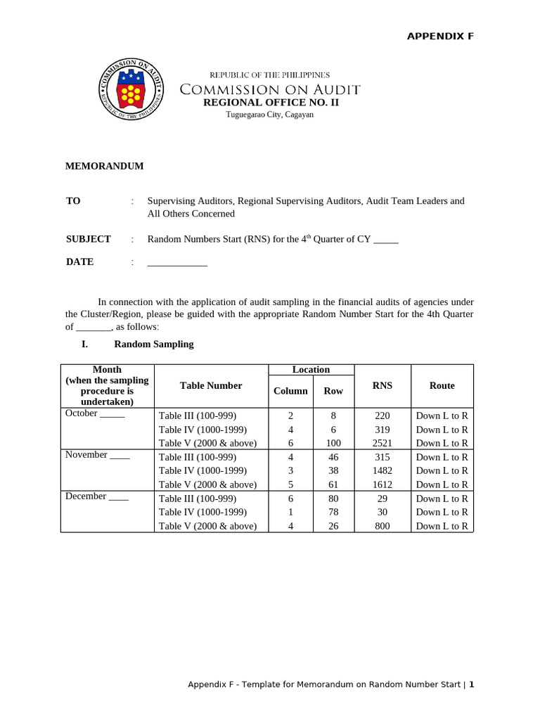 Appendix F - Memo For RNS | PDF | Business | Accounting