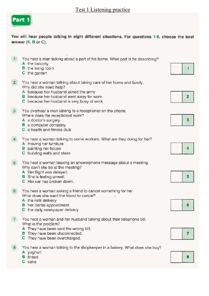Test 1 Listening Practice | PDF