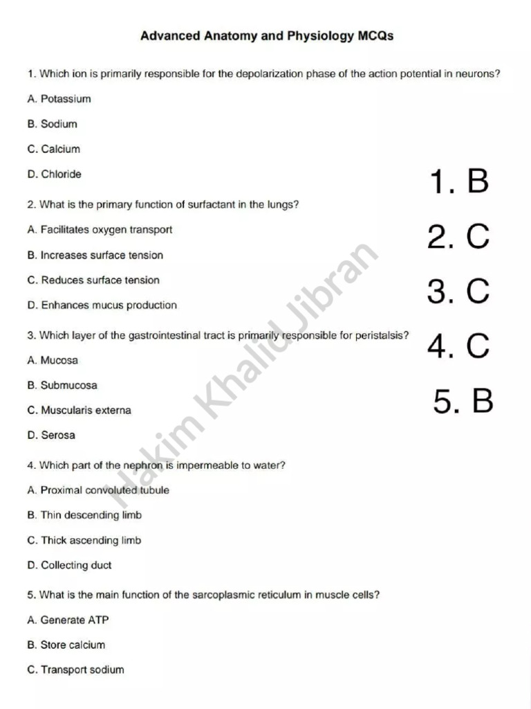Anatomy and Physiology Mcqs | PDF