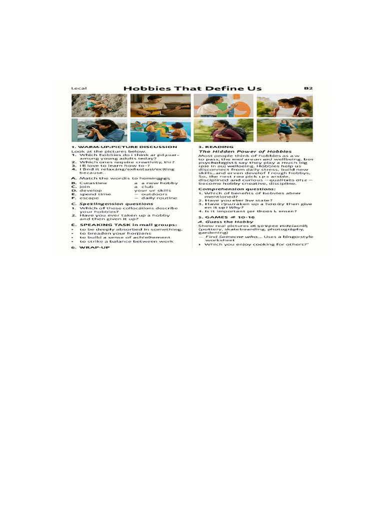 Hobbies That Define Us B2 Lesson | PDF | Hobbies | Psychology