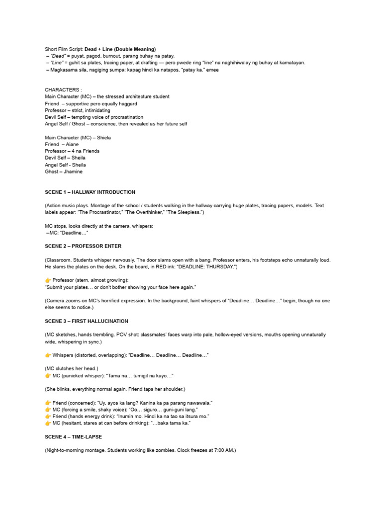Deadlines: A Short Film Script | PDF
