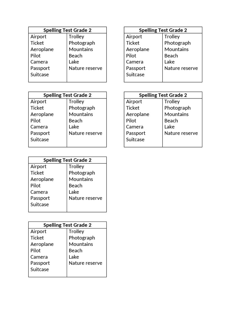Grade 2 Spelling Test Words List | PDF