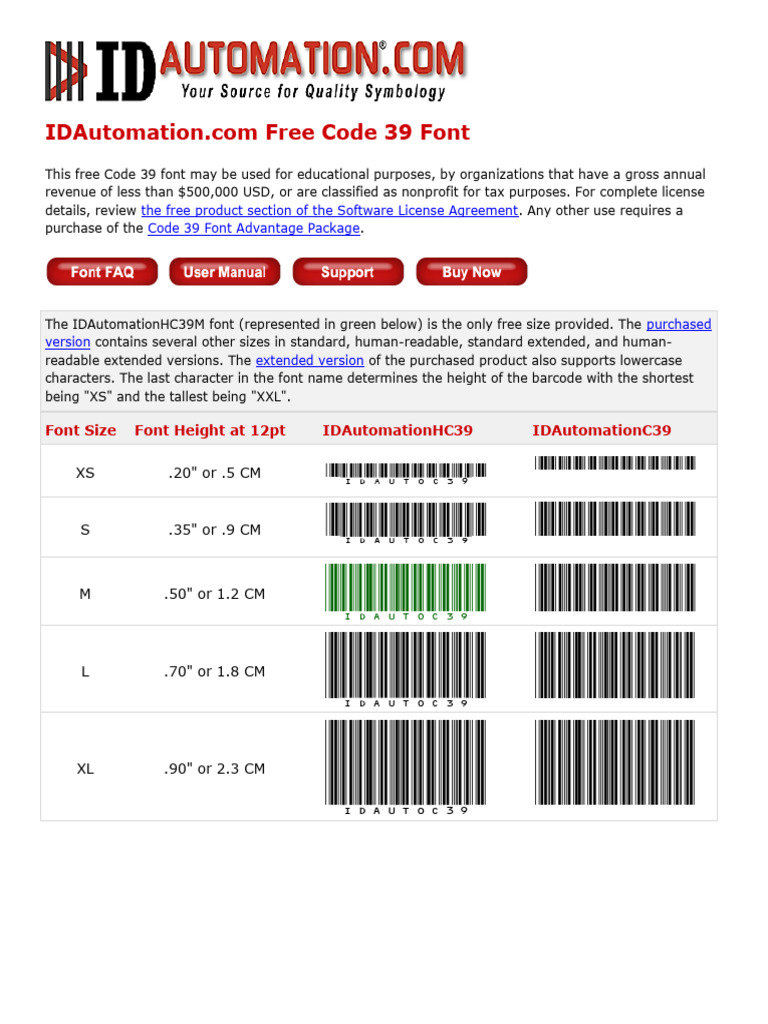 IDAutomation Free Code 39 Font Manual | PDF