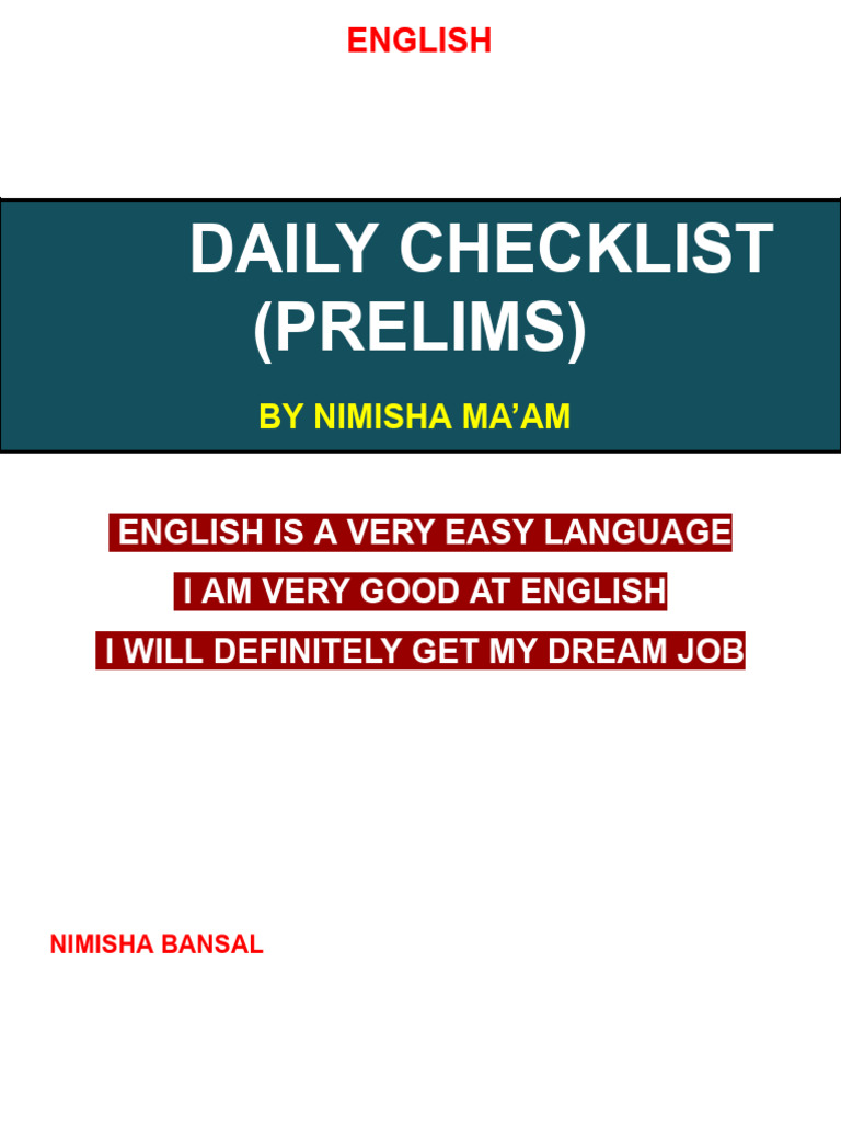 Daily English Checklist for Prelims | PDF | United States Navy