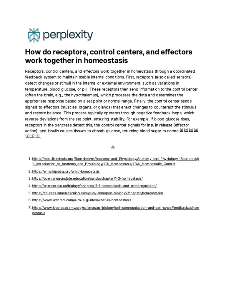 How Do Receptors, Control Centers, and Effectors W | PDF