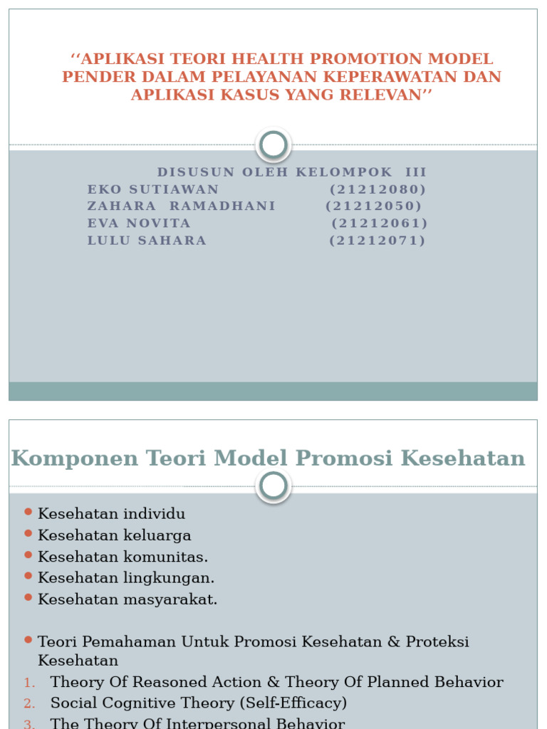 Aplikasi Teori Health Promotion Model Pender | PDF