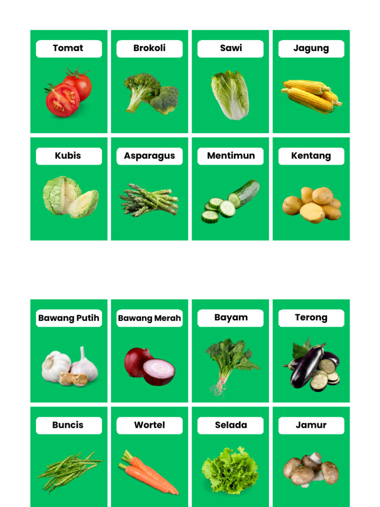Sayuran Flashcard Hijau Ilustratif | PDF